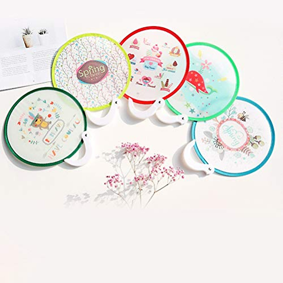 NUOBESTY Foldable Fan Japanese Style Handheld Round Folding Fan Great for Wedding Birthdays Decoration,4pcs
