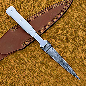 Smart & Sharp Custom Handmade Damascus Steel Hunting Knife / Skinning Knife SS-17401 ( White Resin) (White Resin)