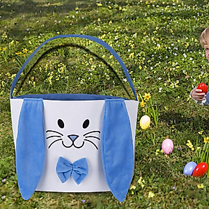 Wproo Easter Bunny Basket Egg Bags for Kids Rabbit Ear Easter Gift Bags Personalized Candy Egg Basket Rabbit with Fluffy Ears for Easter Party Favors (Blue)