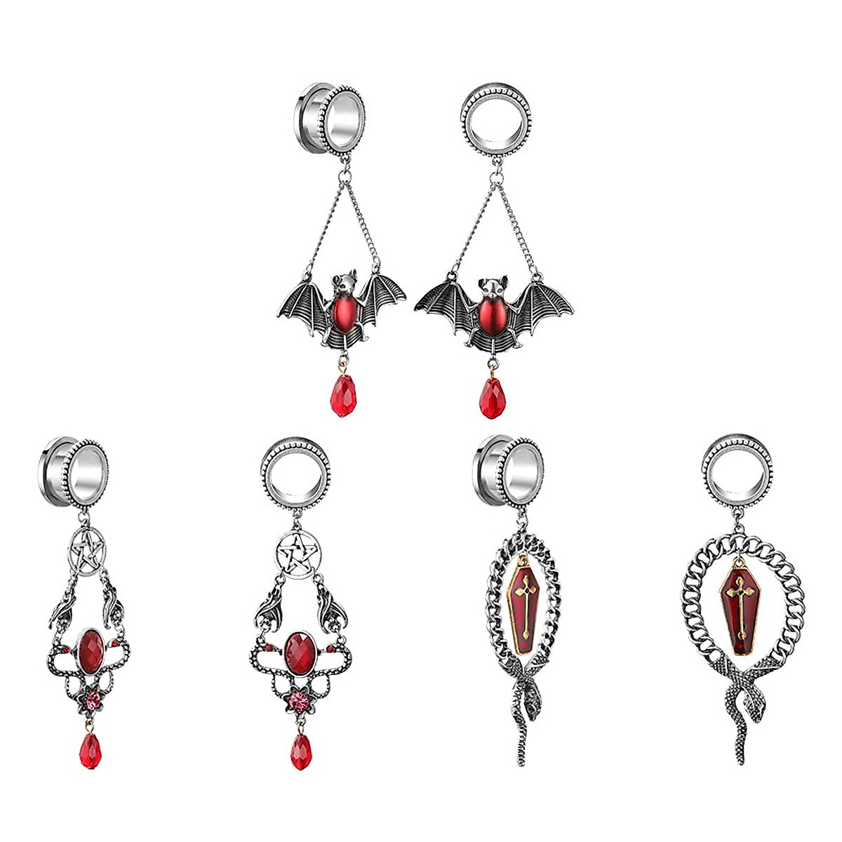 TBOSEN 6PCS Set Stainless Steel Retro Large Dangle Bridal Ear Gauges Tunnels Plug Stretching Tapers Screw Fit Tunnels 2g-1" in 6mm-25mm(00g)