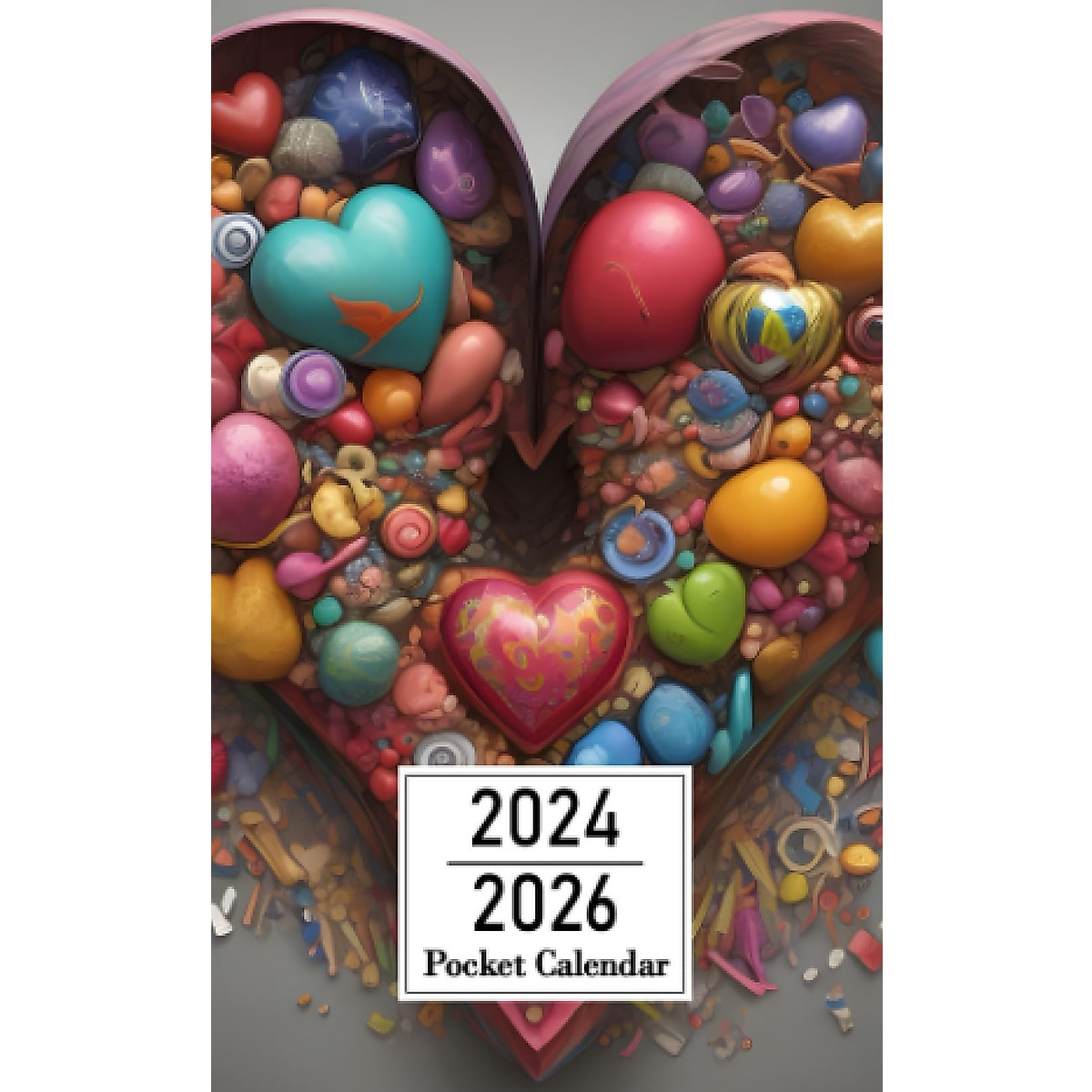 Pocket Calendar 2024-2026: Two-Year Monthly Planner for Purse , 36 Months from January 2024 to December 2026 | Multicolored 3D human heart | Artistic rendering | Visual metaphor for love