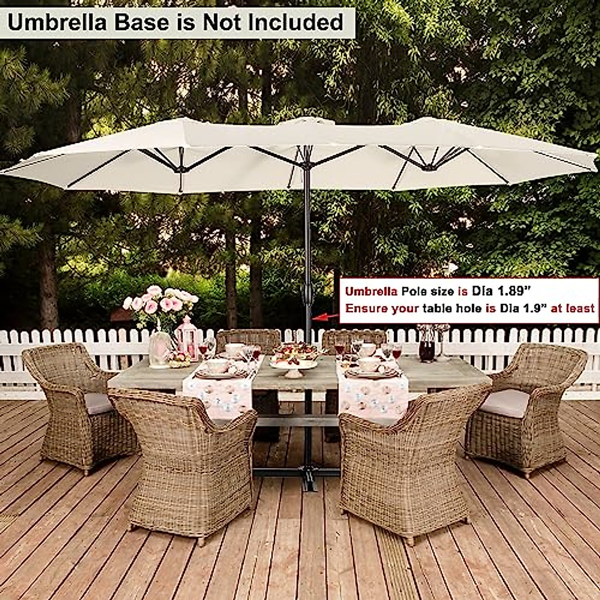 FHFO 15 FT Double Sided Umbrella Outdoor Patio Market Extra Large Umbrella with Crank for Patio, Poolside, Yard, Beige