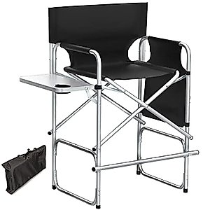ZIXNEXKOO Tall Directors Chair, 41’’Portable Makeup Artist Chair Bar Height, Folding Directors Chair with Side Table, Cup Holder, Storage Bag and Footrest for Camping - Supports 400 lbs