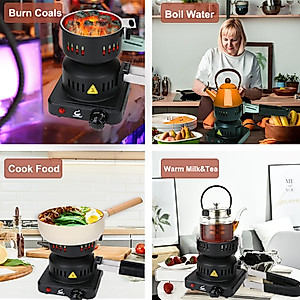 Multipurpose Charcoal Starter - Coal Burner Hot Plate Electric Stove Coconut Starter with Stainless Detachable Tongs, 4.9Ft Longer Cords, 650W Faster Heating for BBQ Kitchen etc.