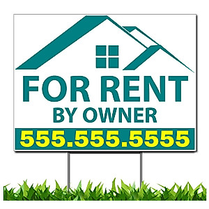 CUSTOM For Rent By Owner 18x24" Yard Sign, Double Sided, Metal Stake Included, by Moonlight4225