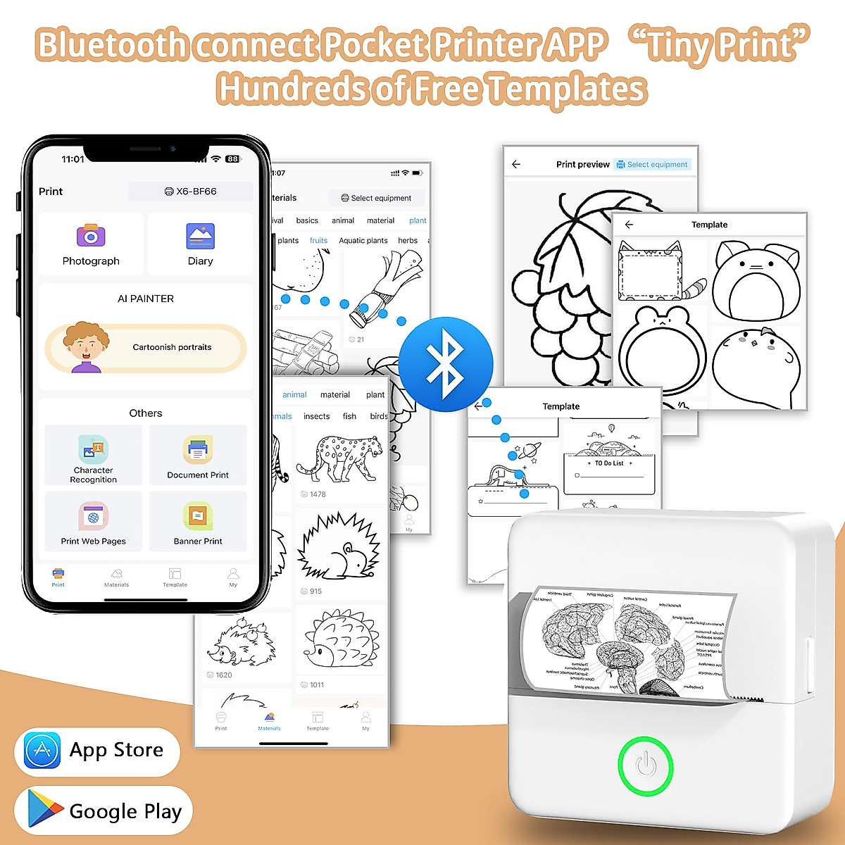 Bagvhandbagro Pocket Printer Mini Thermal Printer Inkless Sticker Printer - X6 Portable Bluetooth Photo Printer for Study, Notes, Labels, Work - Christmas Kids Gifts (White, 1 Printer +1 Roll Paper)