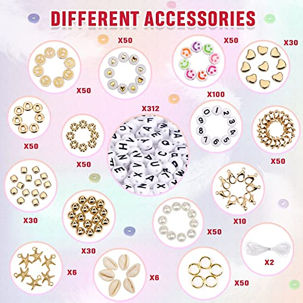 QUEFE 15350pcs, 72 Colors Clay Beads for Bracelet Making Kit, Jewelry Making Kit for Girls 8-12, Polymer Heishi Beads, Letter Beads for Jewelry Making, for Gifts, Crafts, Preppy