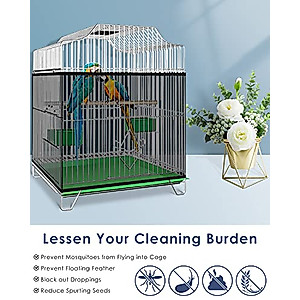 Bissap Bird Cage Seed Catcher, Universal Birdcage Net Nylon Adjustable Elastic Band Stretchy Skirts Mesh Cover for Parrot Cage Seed Guard (Not Include Birdcage)- Black