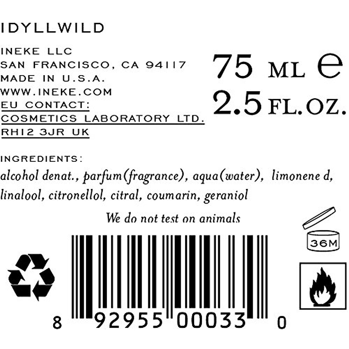 Ineke Idyllwild 75ml / 2.5 oz eau de parfum/perfume