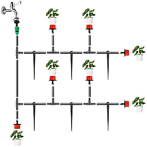 33FT Automatic Drip Irrigation Kit Set, Quick Connector DIY Watering Misting System with 1/4” Distribution Tubing, Nozzle Emitter Barbed Fittings for Plant, Greenhouse, Garden and Yard (33 FT)