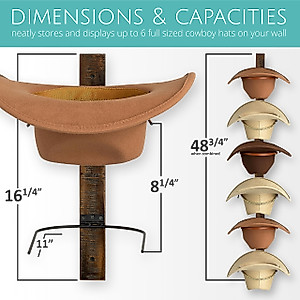 Izzy & Olives Cowboy Hat Rack for 6 hats | Hat Storage - Hang Separately or Combined | Collapsible Cowboy Hat Holder and Cowboy Hat Rack for Wall | Cowboy Hat Hanger with Hat Display Wall Mount