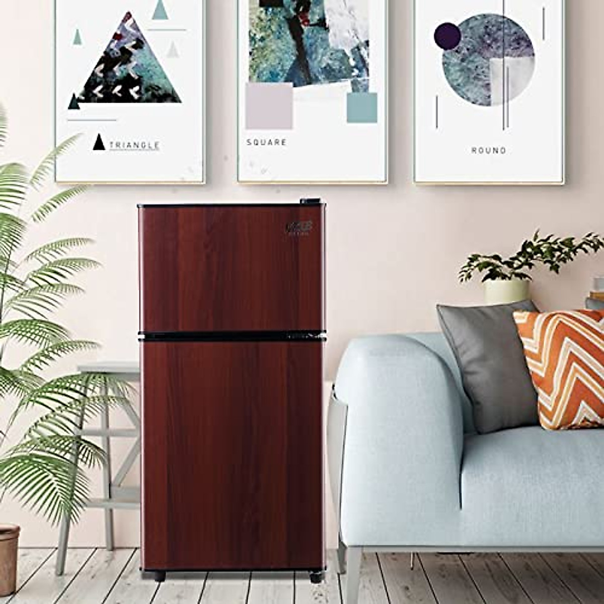 KRIB BLING 3.5 cu.ft Portable Mini Fridge with Removable Glass Shelves, Compact Refrigerator 2 Door Fridge with,Small Refrigerator Storage Cooler for Office, Dorm, Apartment,Bar Wood