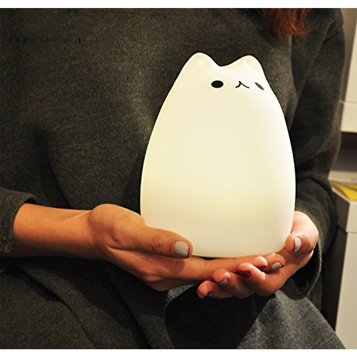 MOEBULB Children Night Light 7 Colorful Silicon Cute Cat LED Night Light Lamp USB Rechargeable Desk Light for Baby Kids Bedside Bedroom Children Study lamp