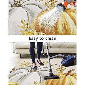 Fall Thanksgiving Outdoor Rug for Patio/Deck/Porch, Non-Slip Area Rug 6x9 Ft, Grey Orange Pumpkin Sunflower Botanical Rustic Indoor Outdoor Rugs Washable Area Rugs, Reversible Camping Rug Carpet