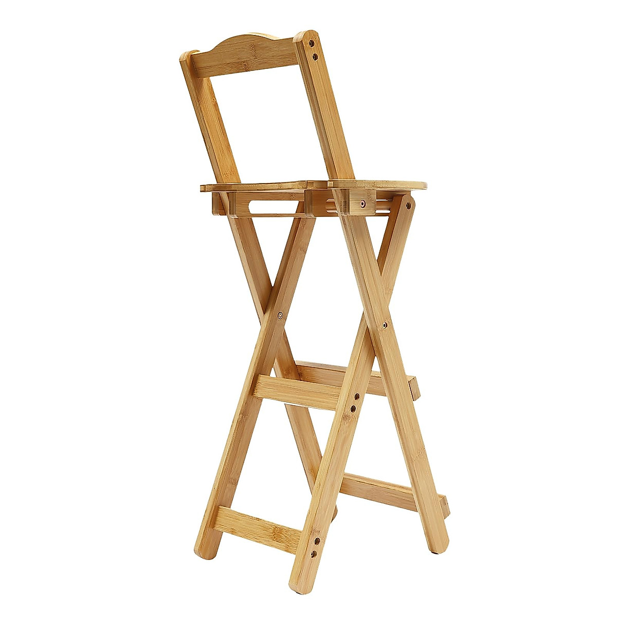 Leblett Bamboo Portable Folding Stool,Tall Chair,Foldable Bar Stool,X-Shaped Kitchen Stool Bar Height,High Stool Chair for Kitchen Counter,with Ergonomic Backrest,Max Load Capacity 100Kg/220.46Lbs