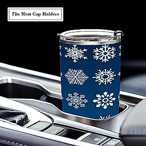 Jihqo Winter Snowflake Tumbler with Lid and Straw, Insulated Stainless Steel Tumbler Cup, Double Walled Travel Coffee Mug Thermal Vacuum Cups for Hot & Cold Drinks 20oz