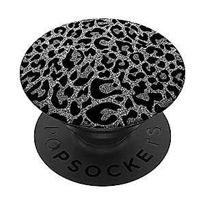 Black Silver Leopard Print PopSockets Swappable PopGrip