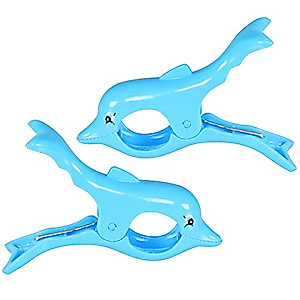 Home-X Dolphin Beach Towel Clips, Pool Accessories, Towel Holder Chair Clips - Set of Two - 5" L x 3" W