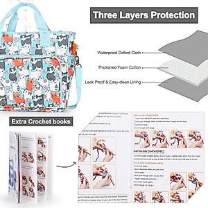 Katech Upgraded Crochet Bag Organizer Yarn Storage Bag with Beginner Crochet Books, Crochet Tote Bags Knitting Bag Yarn Bags for Crocheting Crochet Accessories Knitting Crochet Supplies (Multipocket)