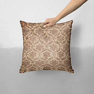iiRov Vintage Brown and Pale Orange Damask Pattern - Custom Decorative Home Decor Indoor or Outdoor Throw Pillow Cover for Sofa, Bed or Couch Cushion (Pillow CASE Cover ONLY)