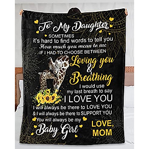 Personalized Giraffe to My Daughter Blanket How Much You Mean Me Fleece Throw for from Mom Custom Name Sunflower Themed Bed Gifts Christmas Birthday Graduation, Multicolor
