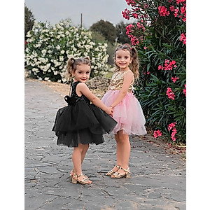 AGQT Toddler Girls Dresses Flower Girl Dress Sequins Tutu Dress Kids Sleeveless Tulle Princess Birthday Dresses Formal Party Gowns Dress Black Size 2-3 Years(110)