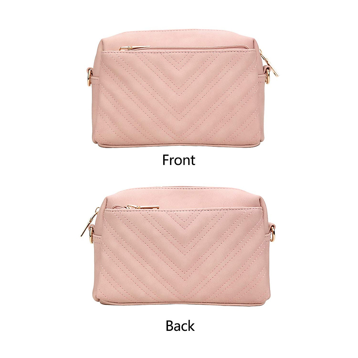 KKXIU Triple Zip Lightweight Small Crossbody Bags for Women Quilted Shoulder Purses and Handbags (Pink)