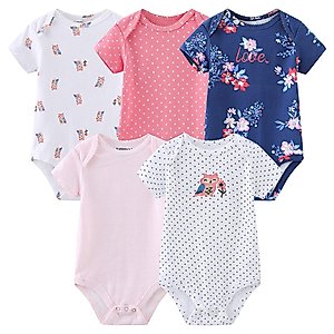 Kiddiezoom Newborn Baby Unisex Cotton Bodysuits Baby Gift 5-Pack Baby Clothes Red