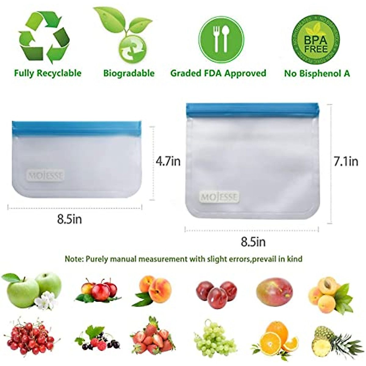 10 Pieces in Gallon Freezer Bags Reusable Bags Silicone，Transparent Sandwich Bags Ziplock，Vegetable and Fruit Freezer Bag，Extra Thick Durable Food Storage Bags Snack Bags