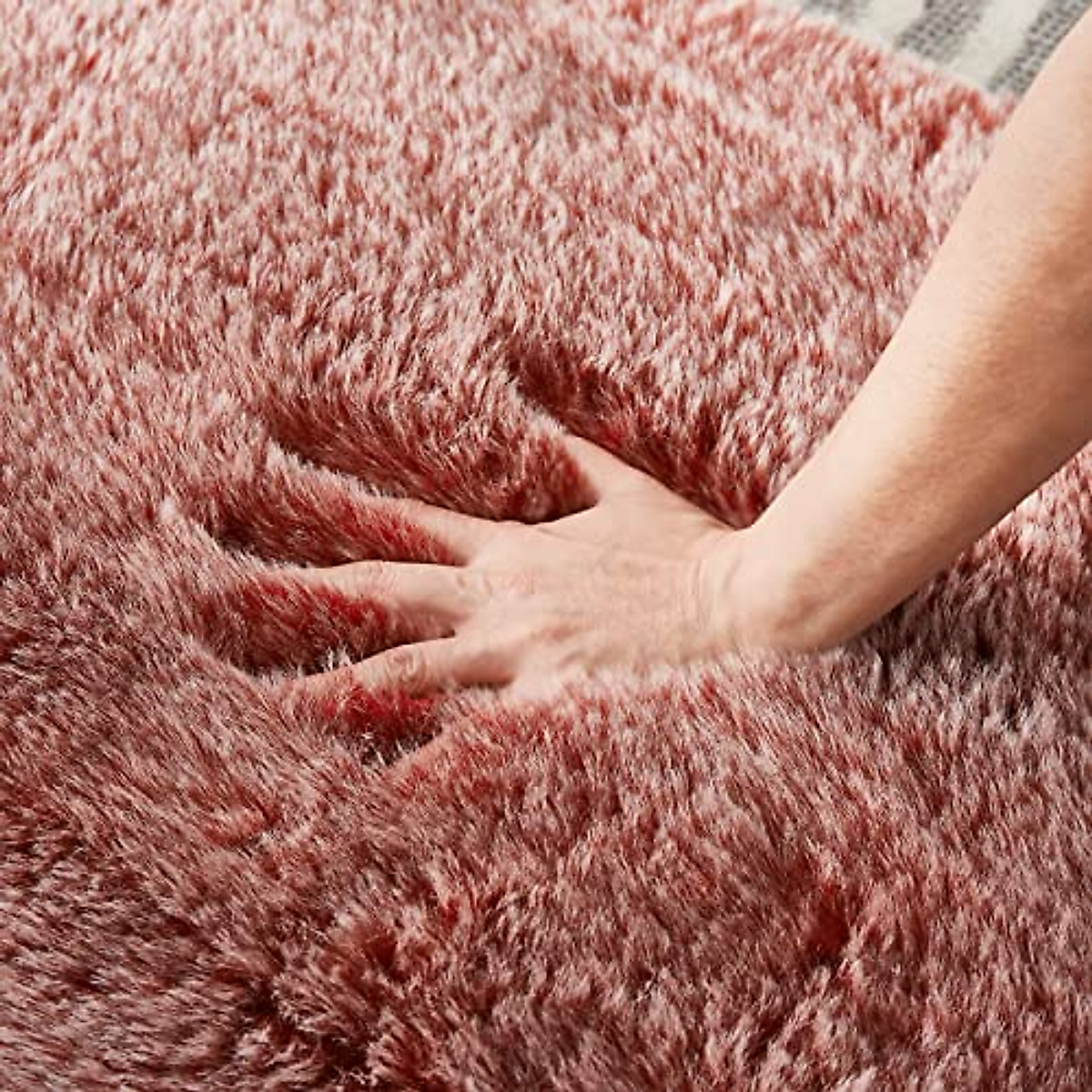 JONIYEAR Luxury Soft Fluffy Faux Fur Throw Area Rug for Bedroom 2' x 4', Small Decorative Fuzzy Bedside Rugs, Shaggy Plush Thick Floor Mat Carpet for Living Room Dorm Kids Room, Washable, Burgundy