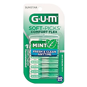 GUM Soft-Picks Comfort Flex, Easy to Use Dental Picks for Teeth Cleaning and Gum Health, Disposable Interdental Brushes with Convenient Carry Case, Dentist Recommended Dental Floss Picks, 80ct (4pk)