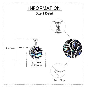 URONE Urn Necklaces for Ashes 925 Sterling Silver Abalone Shell Tree of Life Cremation Jewelry for Ashes Memory Jewelry for Women Men