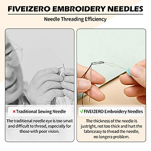 FIVEIZERO 30-Count Premium Hand Sewing Needles, 6 Sizes Embroidery Needles Kit with Threaders for Hand Sewing Crafts,Large Eye Sewing Needle Kit for Art and Craft Projects