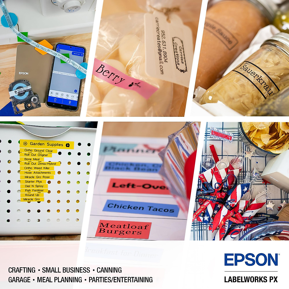 LABELWORKS Epson LW-C610PX Premium Portable Wireless Label Maker Machine for Home and Hobbies – Create Sticker Labels for Crafts and Organization, Designer Tape, App Compatible