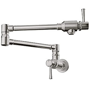 JZBRAIN Pot Filler Faucet Wall Mount Stainless Steel Commercial Pot Filler 5.5 GPM Heavy Duty Style with Folding Stretchable Double Joints 2 Handles