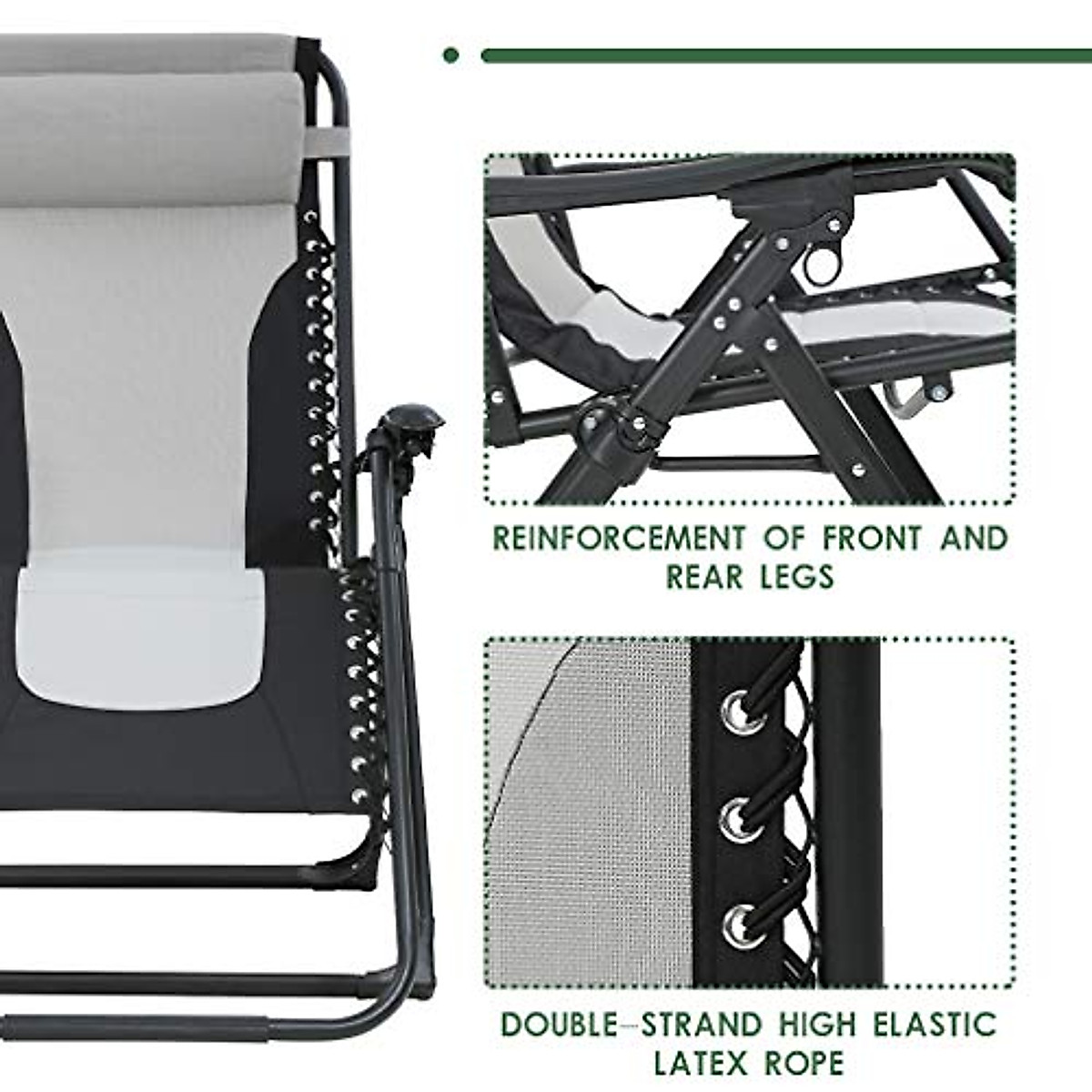 FDW Oversized Padded Zero Gravity Chair Lounge Chair Outdoor Patio Recliner with Cup Holder Adjustable Headrest for Patio Pool Deck Camping Support 380lbs (1, Grey)