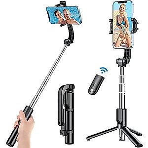 Portable Selfie Stick Tripod for iPhone - Versatile Selfie Stick Remote with Cold Shoe & 1/4" Screw, Phone Stand Tripod for iPhone 14 Plus 14 13 12 Pro Max Mini,Samsung Galaxy S22 Note 20, Pixel 6XL