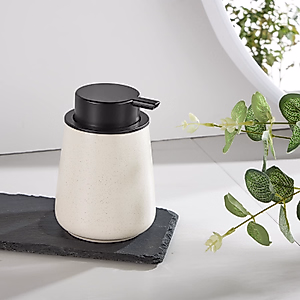 12Oz Foaming Hand Soap Dispenser - Ceramic Bathroom Foam Soap Dispenser with Easy-to-Press Black Pump, Refillable Lotion Hand Soap Dispenser, Dish Soap Dispenser for Kitchen, Speckled Matte Beige