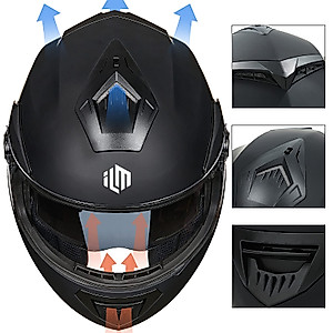 ILM Motorcycle Helmets for Adults Dual Visor Enlarged Air Vents Modular Full Face Cascos para Motos Men Women DOT Model DP998(Matte Black, Large)