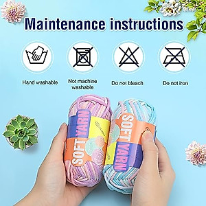 IMZAY 100g Yarn for Crocheting, Rainbow Color Cotton Yarn and Yarn for Beginners with Easy-to-See Stitches, Ergonomic Handle Hooks, Cotton Nylon Chunky Yarn for Crocheting and Knitting-Blue and Pink