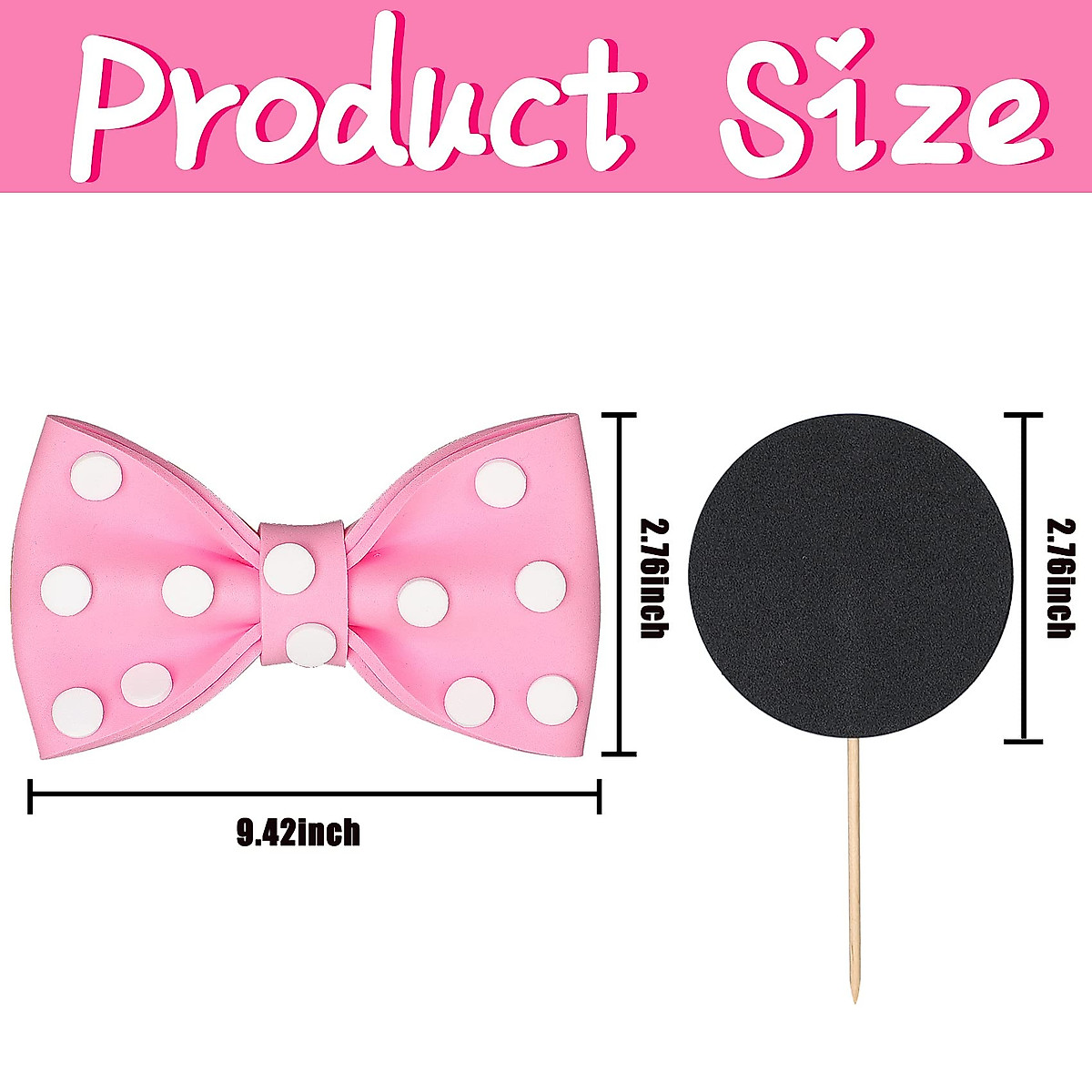 Mouse Cake Topper Pink Bow and Ears Party Supplies Decorations for Baby Girl Birthday