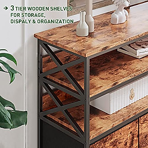 EnHomee Dresser TV Stand Entertainment Center with Fabric Drawers Media Console Table with Wood Open Shelves for 50" TV Storage Drawer Dresser for Bedroom, Living Room, Entryway, Rustic Brown