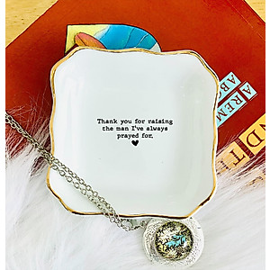 BAT TRANG Ceramic Jewelry Tray - Thank You For Raising The Man I've Always Prayed For Dish - Mother of The Groom Gifts From Bride - Mother In Law Gifts - Mother Of Groom Gifts