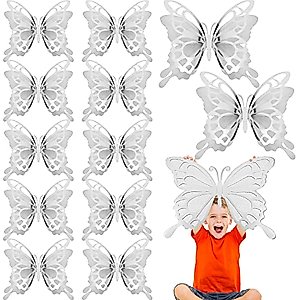12 Pcs Large Butterfly Party Decoration Paper Butterfly in 2 Different Size 3D Butterfly Wall Decor Set Giant Butterfly for Birthday Baby Shower Nursery Girl Bedroom Wedding (Silver)