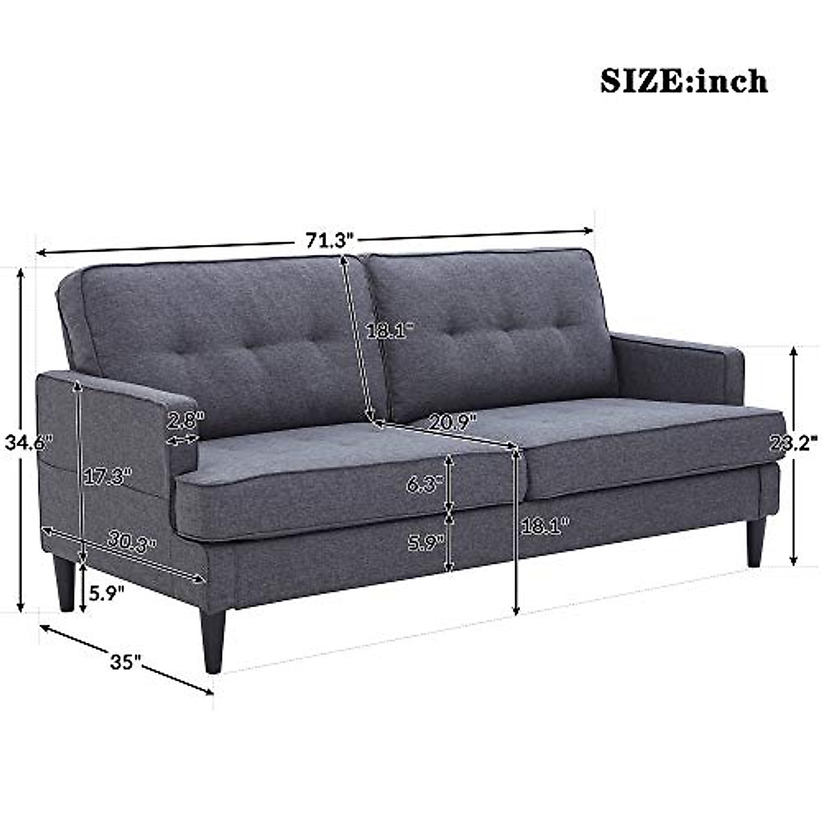 71" Modern Design Couch Soft Linen Upholstery Loveseat for Compact Living Space, Apartment, Dorm.