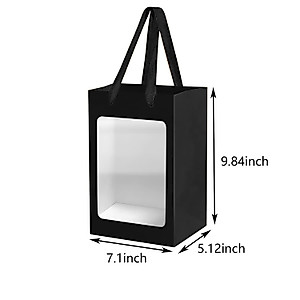 12 Pcs Black Kraft Paper Gift Bags with Transparent Window, 9.84"x7.0"x5.12" Kraft Shopping Bags with Handles for Present, Festivals Party