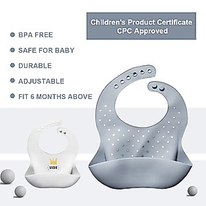 Ovelzurea Silicone Baby Bibs for Babies & Toddlers，Food Grade Silicone Bibs for Girls and Boys， BPA-free Waterproof Bib, Easy to Wipe，Adjustable, 2PCS