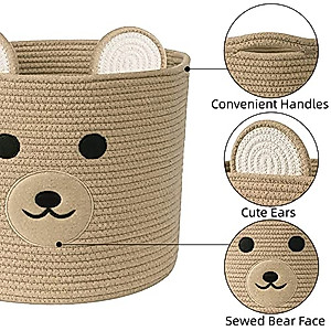 Bear Laundry Baskets Laundry Hamper Storage Basket with Handles,Decorative Basket for Living room,Woven Storage Basket for Toys Bin Pillows Blankets Clothes (Khaki)