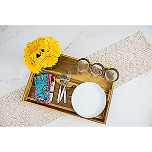 Lipper International 1295 Acacia Large Serving Tray with Cut-Out Handles for Snacks and Meals, 20 1/2" x 13 3/4" x 2 1/4"