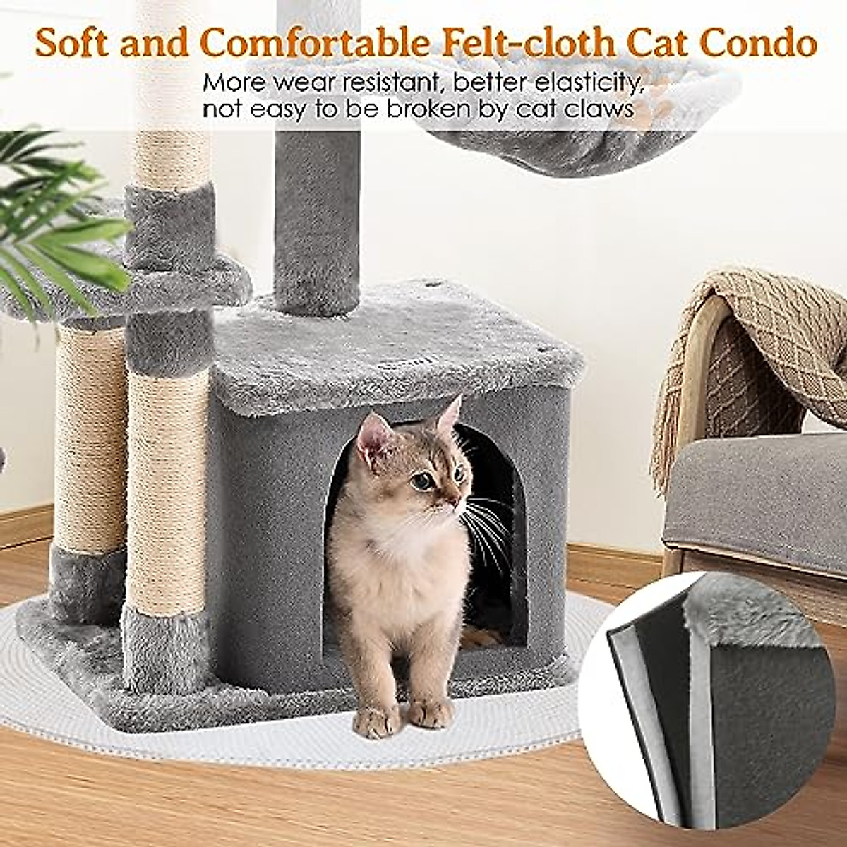 Cat Climbing Tower for Indoor Cats 30in, Cat Condo with Scratching Post, Cat Tree for Large Cat with Plush Perches, Hammock, Cat Tree Stand for Kitten with Dangling Ball, Platform
